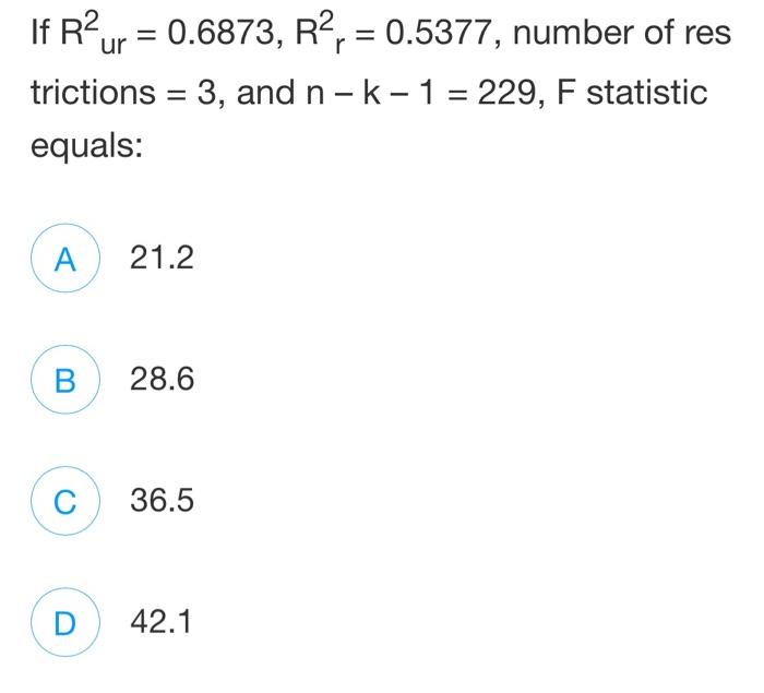 Solved If R2ur=0.6873,Rr2=0.5377, number of res trictions | Chegg.com