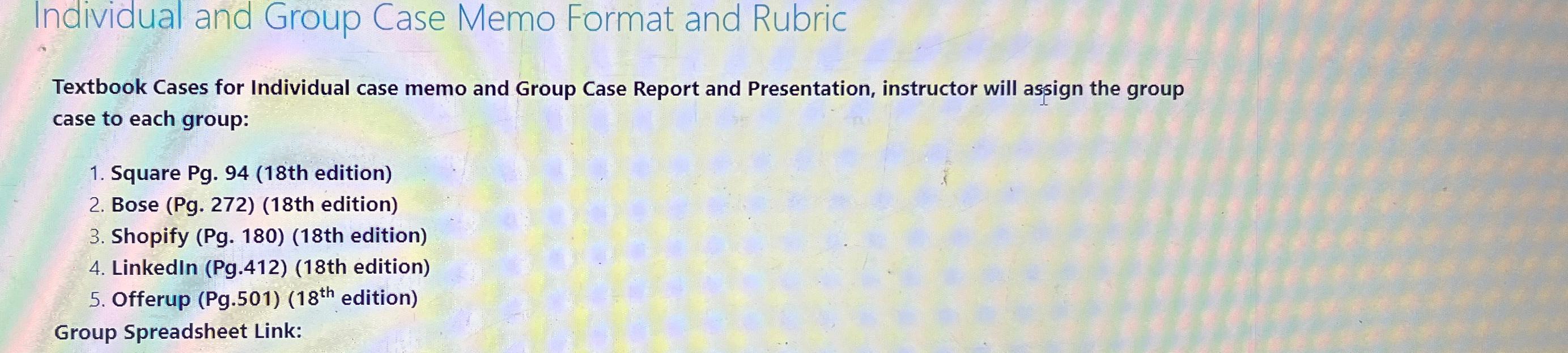 Solved Individual and Group Case Memo Format and | Chegg.com