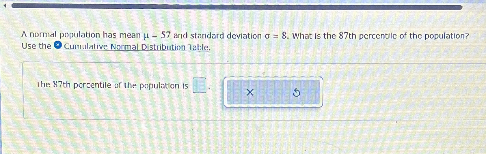 Solved A normal population has mean μ=57 ﻿and standard | Chegg.com
