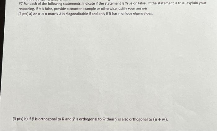 Solved \#7 For each of the following statements, indicate if | Chegg.com