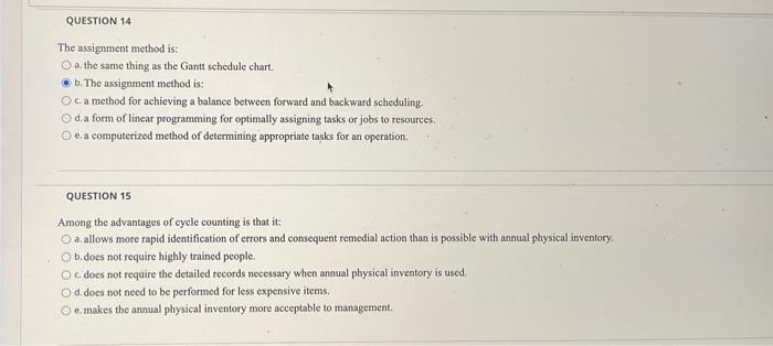 Solved The assignment method is: a. the same thing as the | Chegg.com