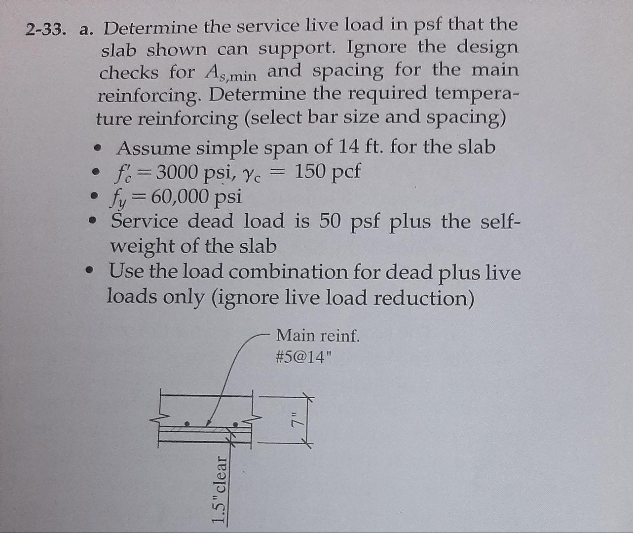 Solved 33. a. Determine the service live load in psf that | Chegg.com