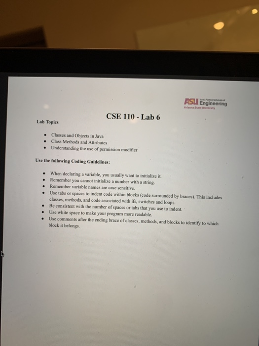 Solved ASU Engineering Arlon CSE 110 - Lab 6 Lab Topics • | Chegg.com