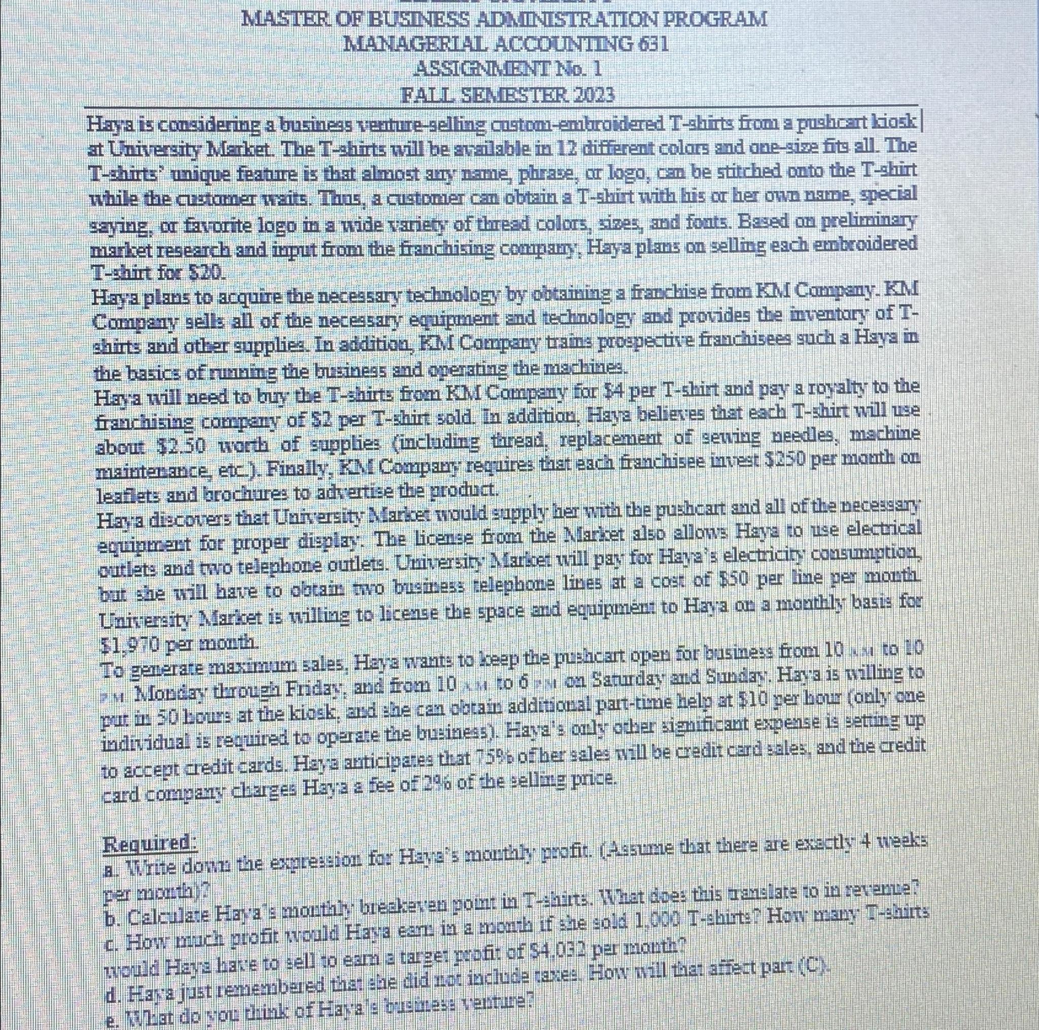 Solved MASTER OF BUSINESS ADMIIISTRATION PROGRAMMANAGERIAL, | Chegg.com