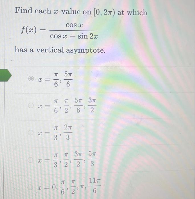 Solved Find each x-value on [0, 2п) at which COS X cos x - | Chegg.com