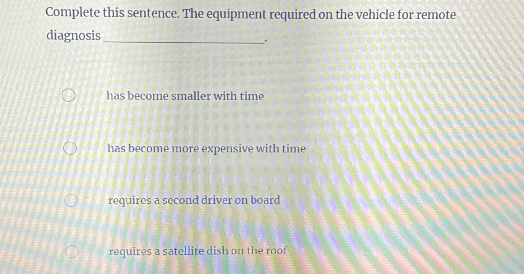 Solved Complete this sentence. The equipment required on the | Chegg.com