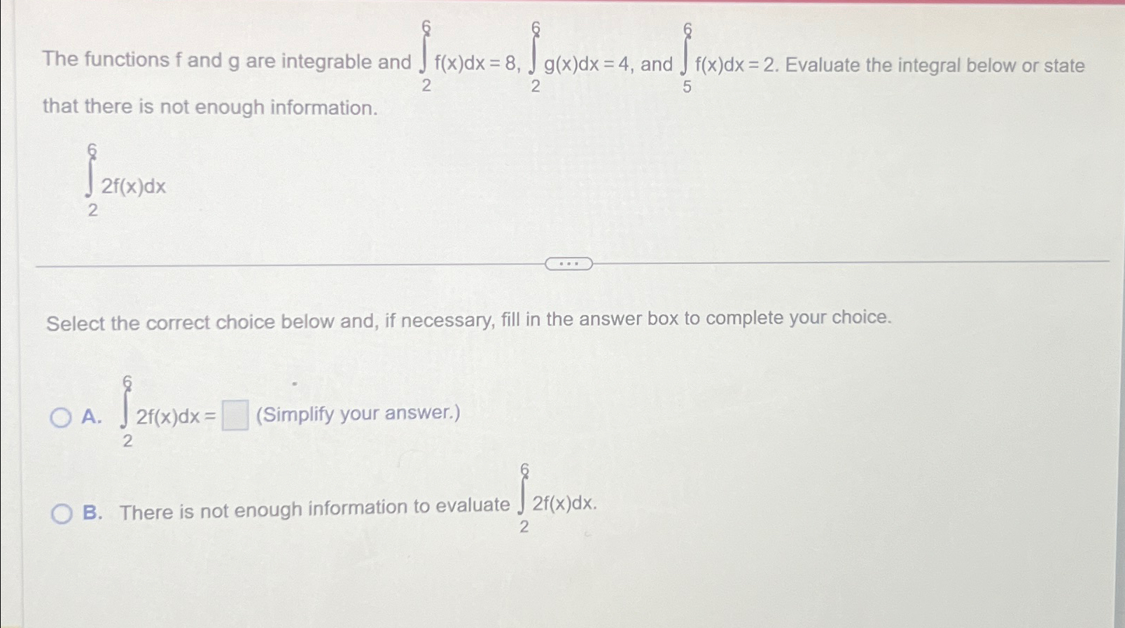 Solved The functions f ﻿and g ﻿are integrable and | Chegg.com