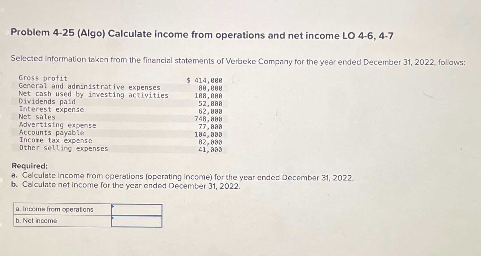 Solved Problem 4-25 (Algo) Calculate income from operations | Chegg.com Solved Problem 4-25 (Algo) Calculate income from operations | Chegg.com