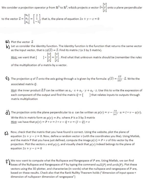 Solved We consider a projection operator p from R3 to R3, | Chegg.com