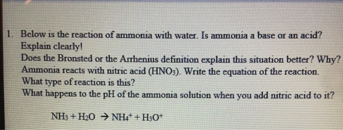 Solved Below is the reaction of ammonia with water. Is | Chegg.com