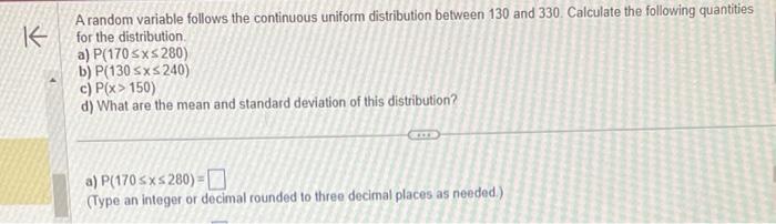 Solved A random variable follows the continuous uniform | Chegg.com