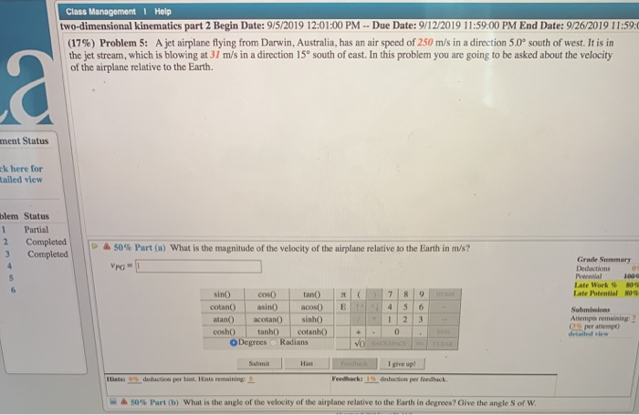 Solved Class Management | Help two-dimensional kinematics | Chegg.com