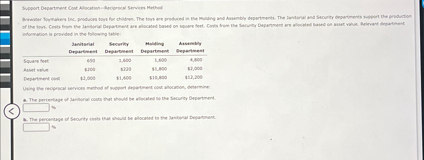 Solved Support Department Cost Allocation-Reciprocal | Chegg.com