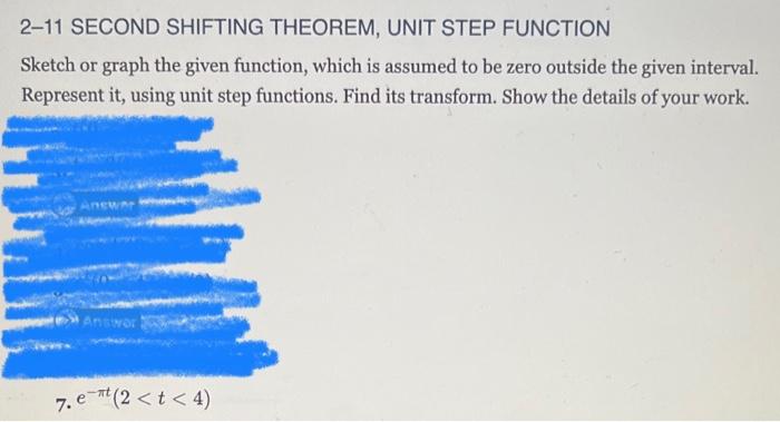 Solved 2-11 SECOND SHIFTING THEOREM, UNIT STEP FUNCTION | Chegg.com