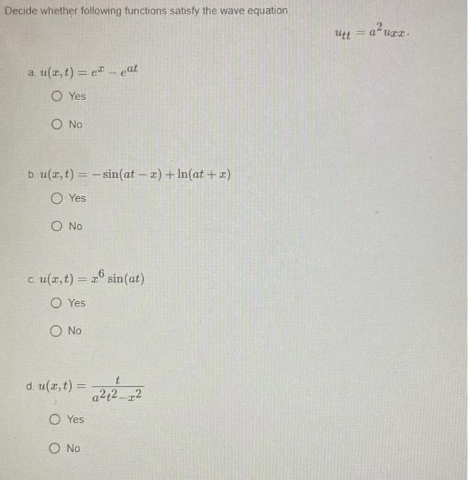 Solved Decide whether following functions satisfy the wave | Chegg.com