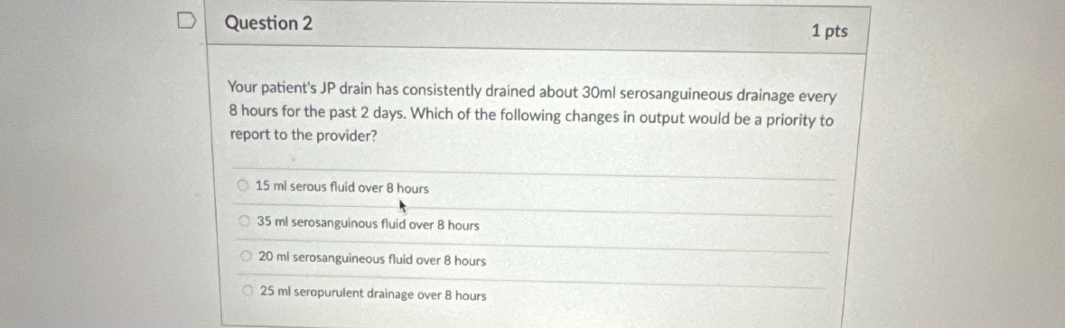 Solved Question 21 ﻿ptsYour patient's JP drain has | Chegg.com