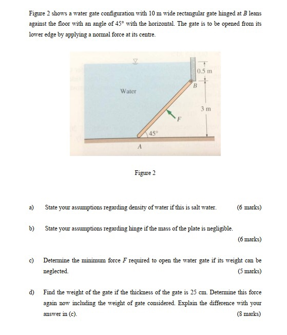 Solved Figure 2 shows a water gate configuration with 10 m | Chegg.com