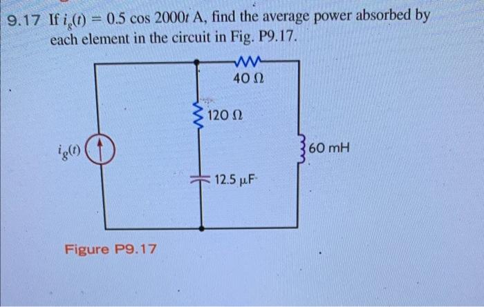 Solved 9.17 If ig(t)=0.5cos2000t A, find the average power | Chegg.com