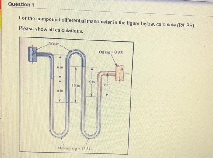 Solved Question 1 For the compound differential manometer in | Chegg.com