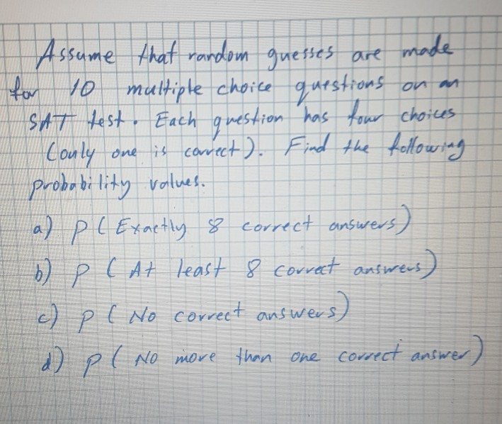Solved on m Assume that random guesses are made for 10 | Chegg.com