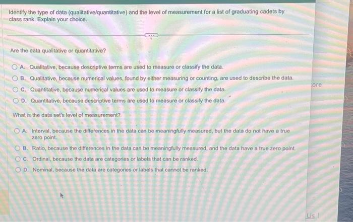 Solved Identify the type of data (qualitative/quantitative) | Chegg.com