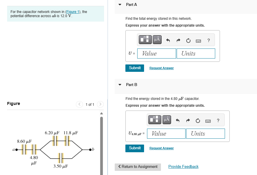 Solved Part AFor the capacitor network shown in (Figure 1), | Chegg.com