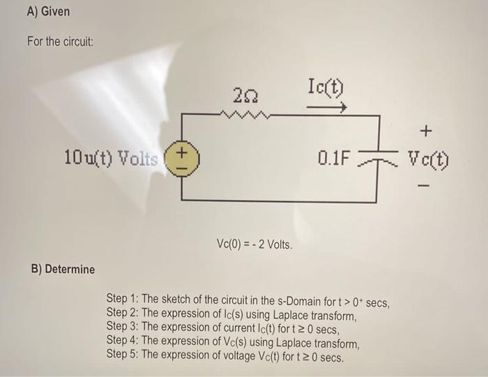 Solved A) Given For the circuit: 222 Ict) + 10u(t) Volts + | Chegg.com