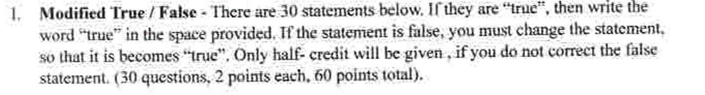 Solved Modified True / False - There are 30 statements | Chegg.com