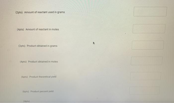 Solved (2pts) Amount of reactant used in grams (4pts) Amount | Chegg.com