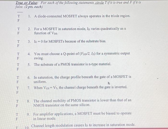 Solved 2. For a MOSFET in saturation mode, ID varies | Chegg.com