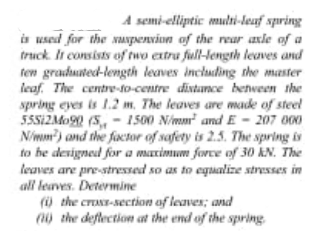 Solved A semi-elliptic multi-leaf spring is used for the | Chegg.com