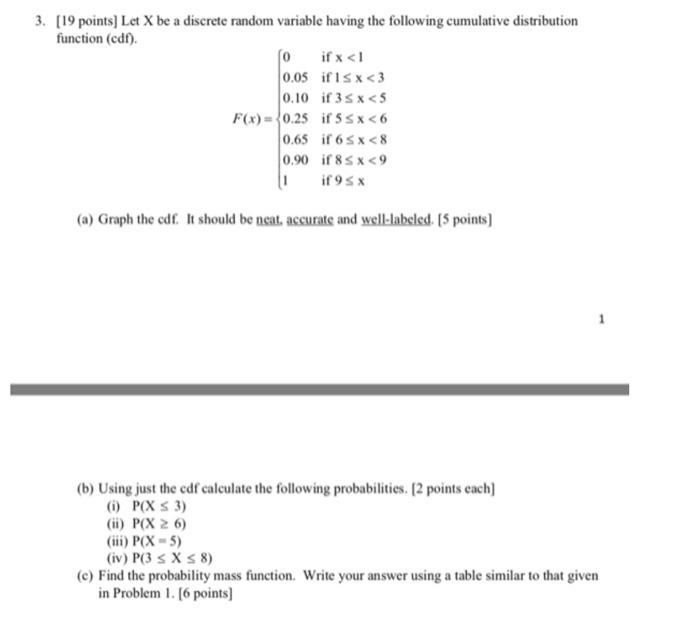 Solved 3. [19 points] Let X be a discrete random variable | Chegg.com