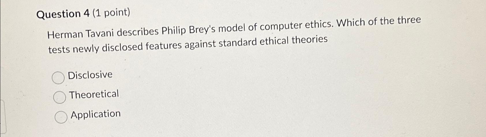 Solved Question 4 (1 ﻿point)Herman Tavani describes Philip | Chegg.com