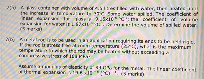 Solved 7 (a) A glass container with volume of 4.5 litres | Chegg.com