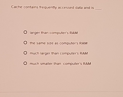 Solved Cache contains frequently accessed data and is larger | Chegg.com