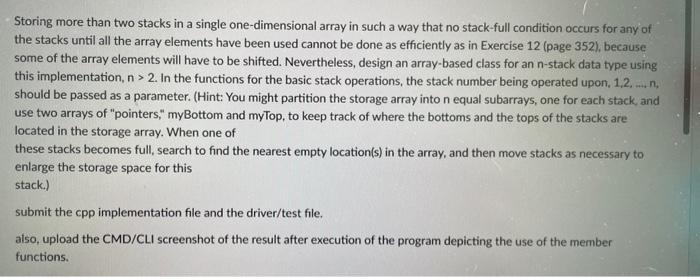 Solved Storing more than two stacks in a single | Chegg.com