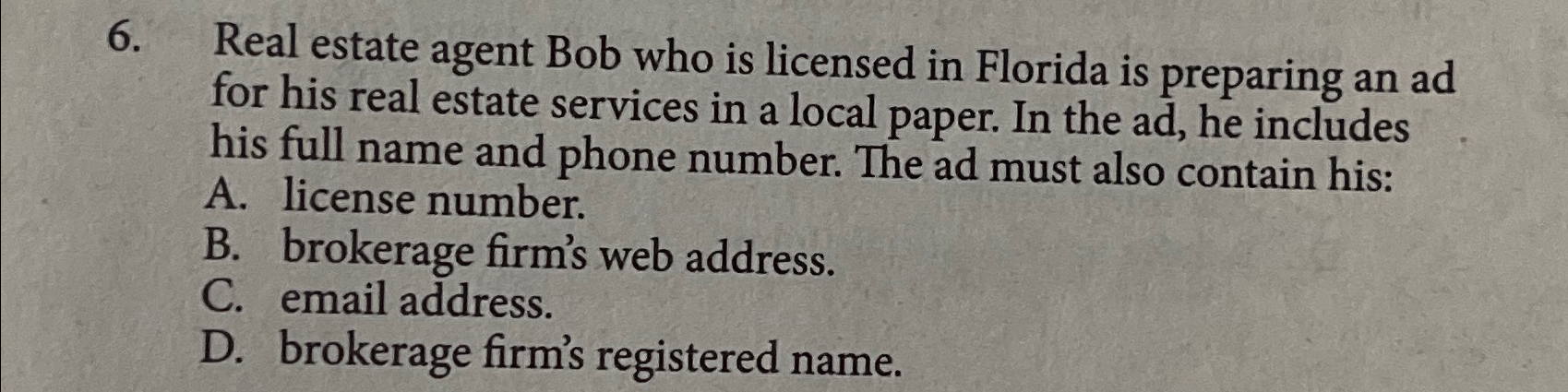 Solved Real estate agent Bob who is licensed in Florida is | Chegg.com