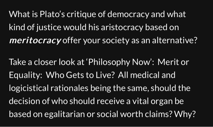 What is Plato's critique of democracy and what kind | Chegg.com