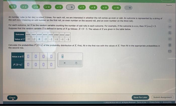 Solved An number cube (a fair die) is rolled 3 times. For | Chegg.com