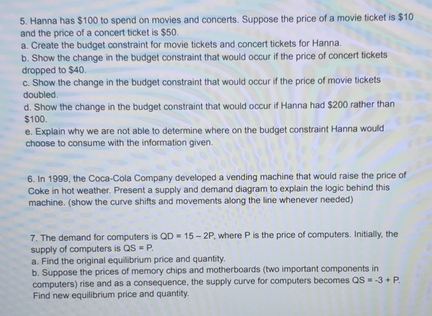 Solved Hanna has $100 ﻿to spend on movies and concerts. | Chegg.com