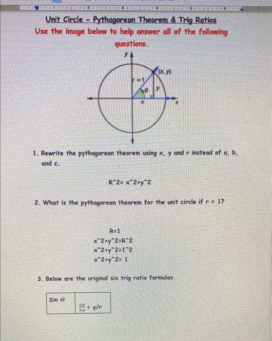 Solved Unit Circle - Pythagorean Theorem & Trig Ratios Use | Chegg.com