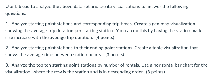 Solved Use Tableau to analyze the above data set and create | Chegg.com