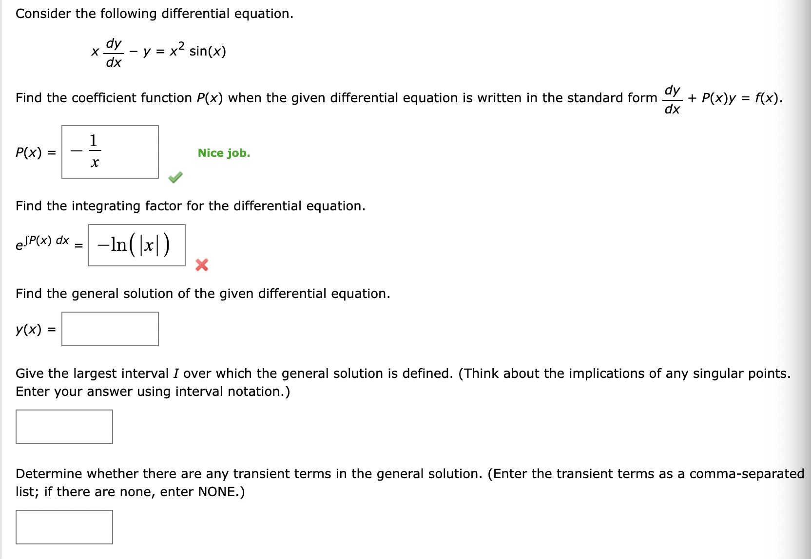 Solved Consider the following differential equation.x dydx | Chegg.com