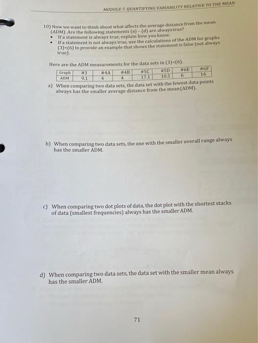 MODULE 2 QUANTIFYING VARIABILITY RELATIVE TO THE MEAN | Chegg.com