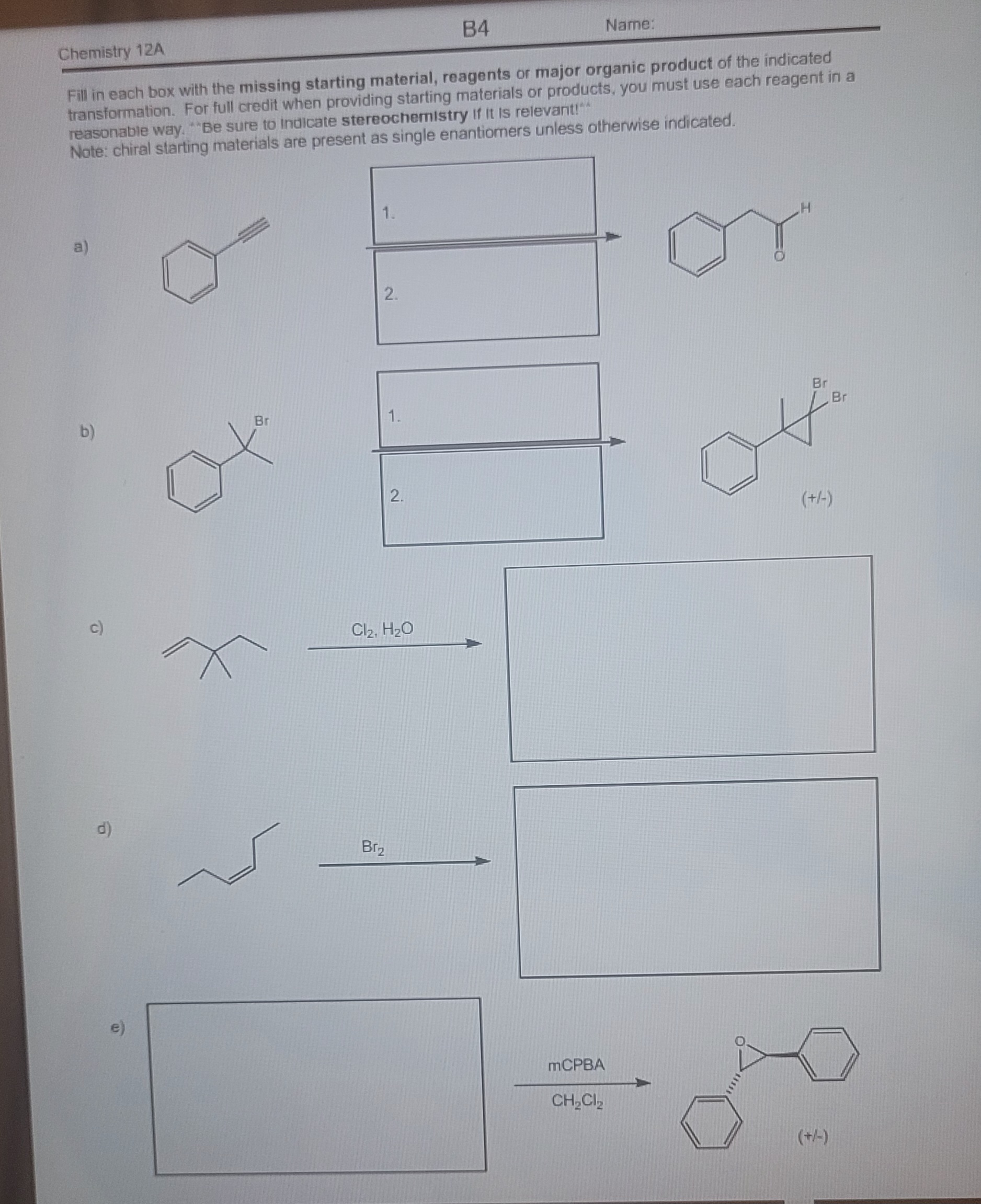 Solved Fill in each box with the missing starting material, | Chegg.com