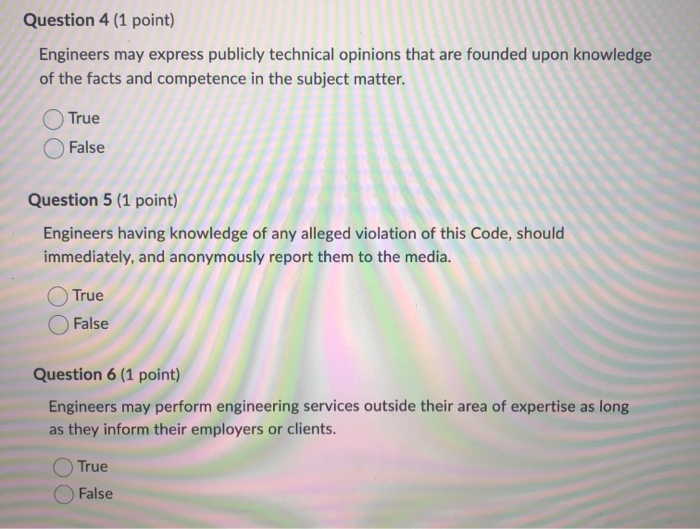 Solved Question 1 (1 point) Engineers shall not | Chegg.com