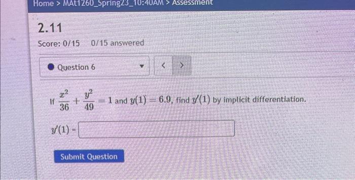 Solved If 3x2+4x+xy=2 and y(2)=−9, find y′(2) by implicit | Chegg.com