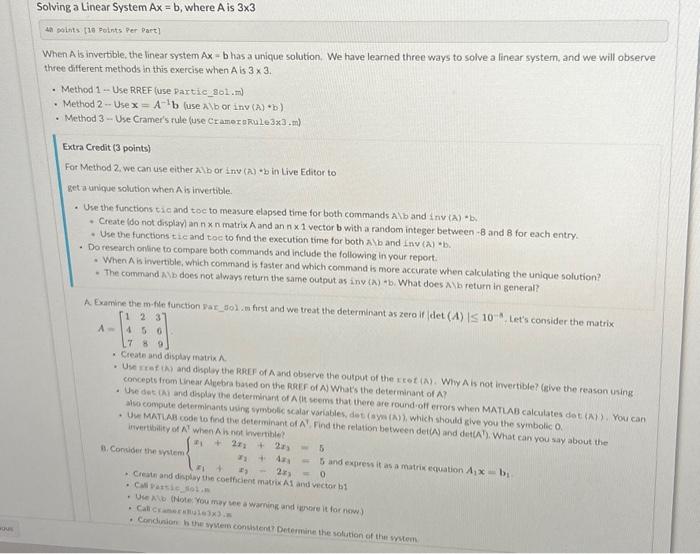 Solved Hous Solving a Linear System Ax = b, where A is 3x3 | Chegg.com
