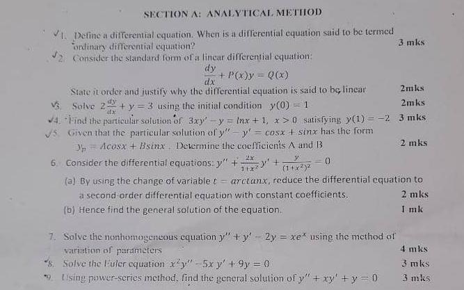 Solved SECTION A: ANAL, YTCAI, METIOODDetine a differential | Chegg.com