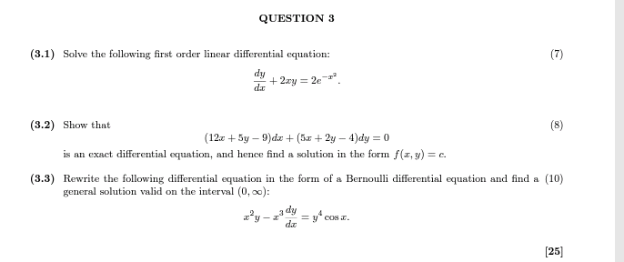 Solved QUESTION 3(3.1) ﻿Solve the following first order | Chegg.com